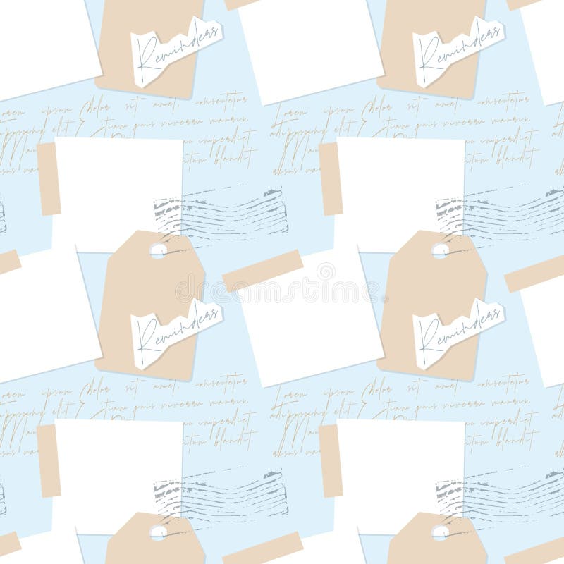 Vintage Scrapbooking Blue Reminders Collage Pattern with Label, Text ...