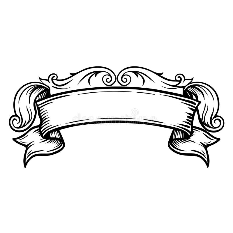 Vintage Scroll Banner with Ornate Decorative Swirls and Blank Space for ...