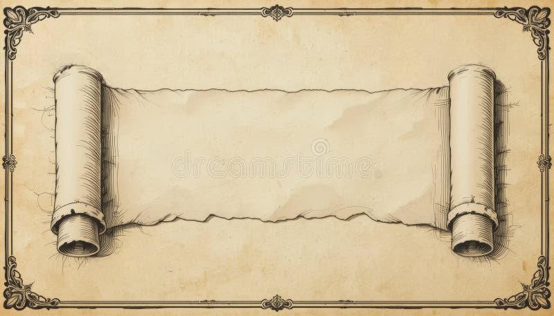 A Vintage Scroll with Decorative Borders and Rolled Edges. the ...