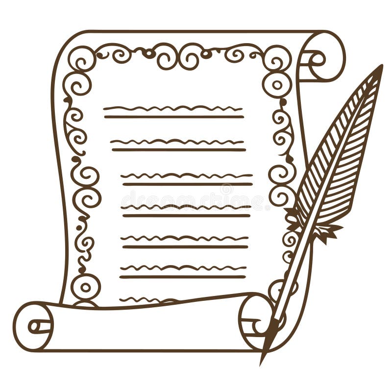 Vintage Scroll with Ornamental Border and Feather Quill, Blank ...