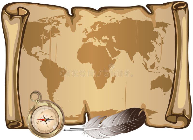 Vintage Scroll with World Map Stock Vector - Illustration of paper ...