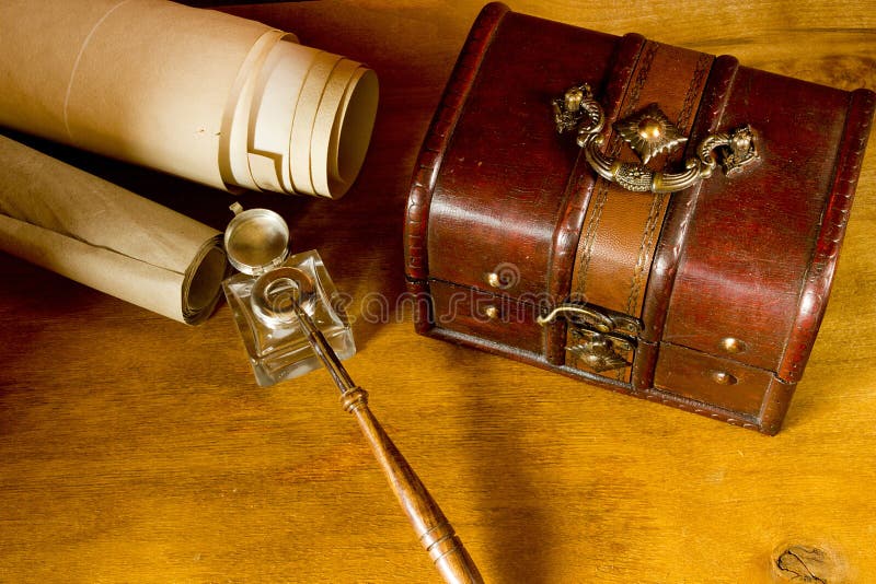 Vintage Scrolls and Ink for Writing Instruments Stock Image - Image of ...