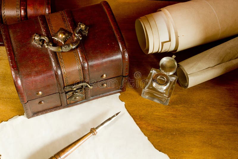 Vintage Scrolls and Ink for Writing Instruments Stock Image - Image of ...