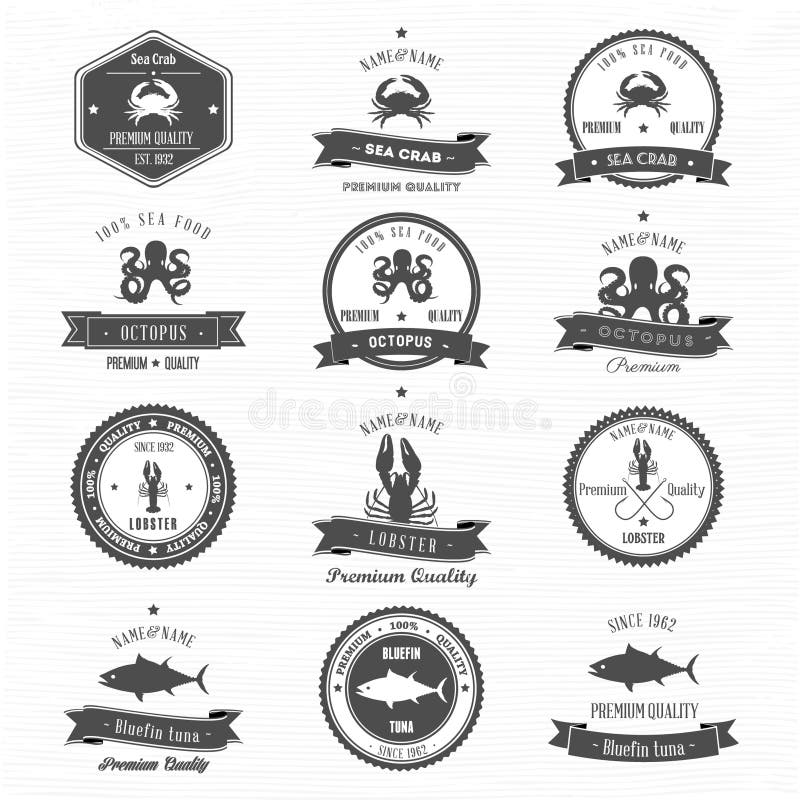 Vintage Sea Animals Badge Set Stock Vector - Illustration of icon ...
