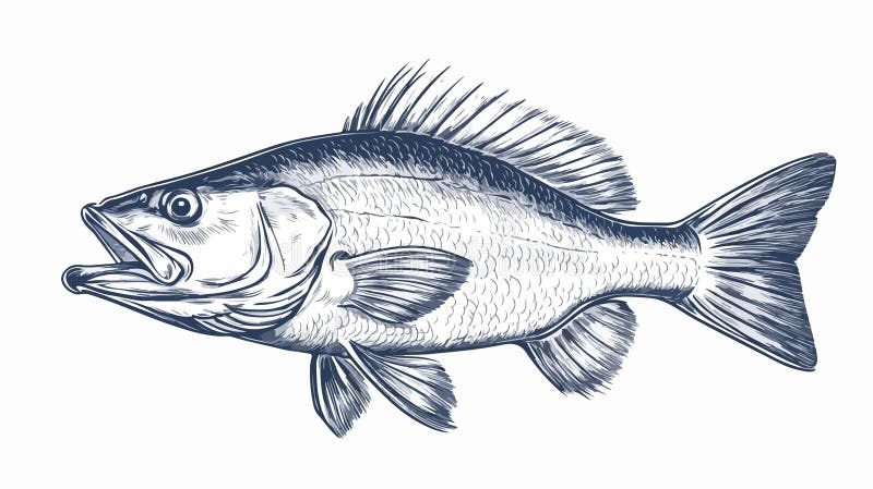 Vintage Sea Bass Outlined Contoured Drawing for Professional Designs ...