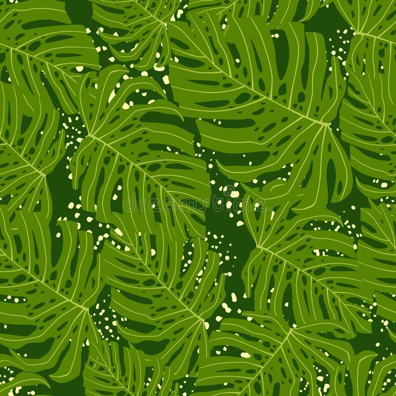 Botany Seamless Pattern with Random Hand Drawn Monstera Leaf Shapes. Green Palette Artwork Stock ...