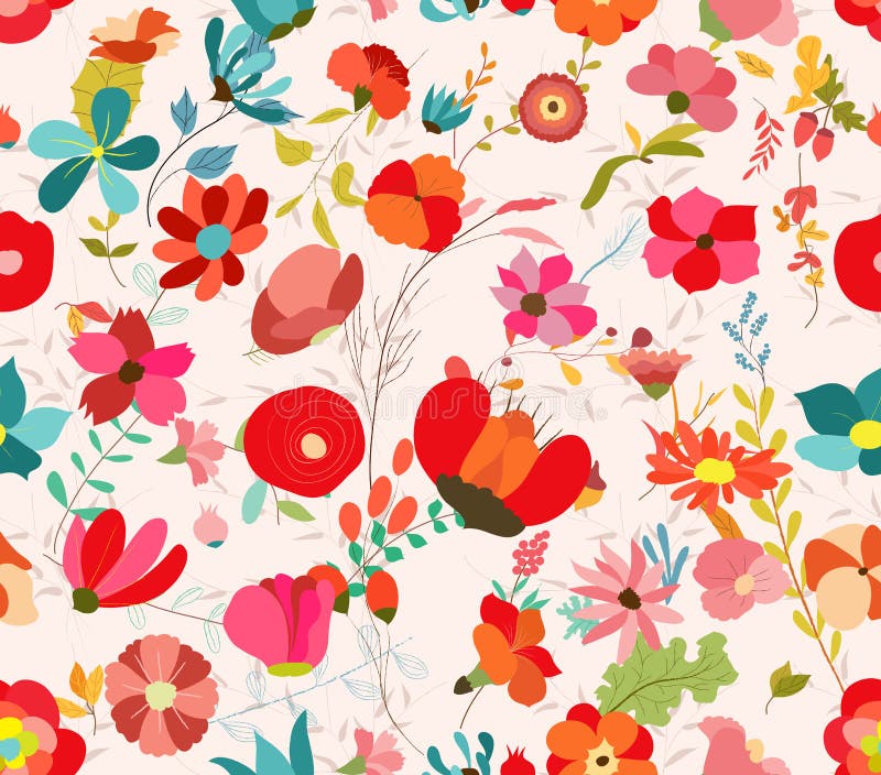 Vintage Seamless Pattern with Abstract Flowers Floral Background Stock ...