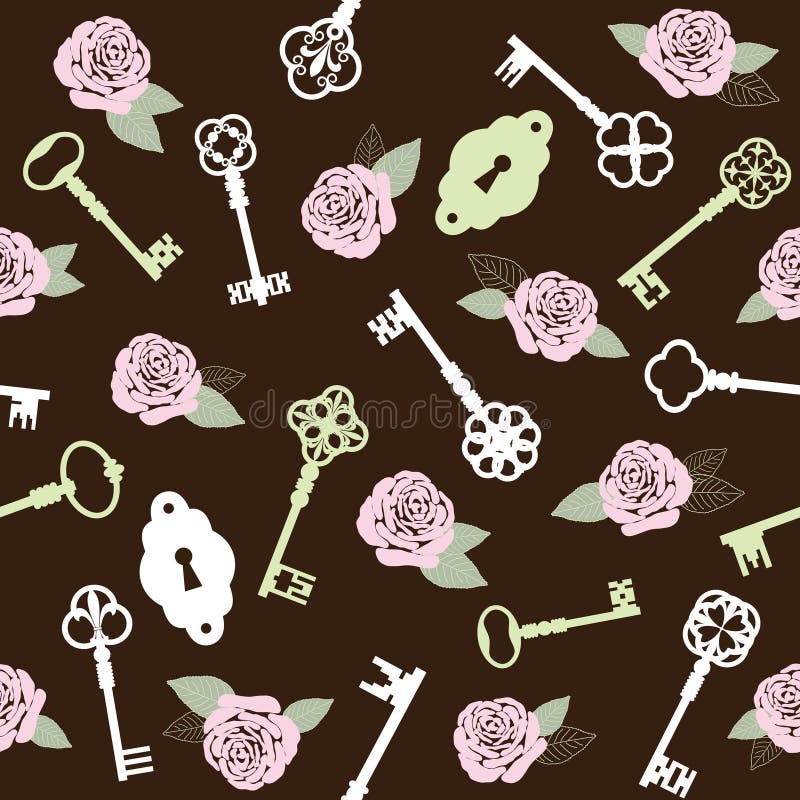 Vintage Seamless Pattern with Antique Keys and Roses. Stock ...