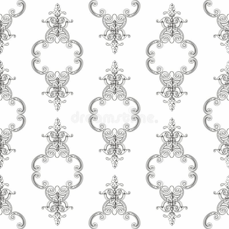 Vintage Seamless Pattern with Black Rococo Elements on a White ...