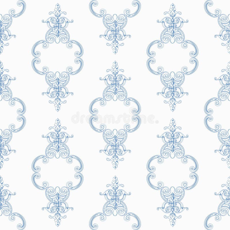 Vintage Seamless Pattern with Blue Rococo Elements on a White ...