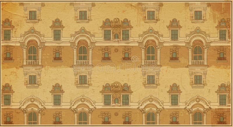Vintage Seamless Pattern Featuring Ornate Architectural Facades with ...