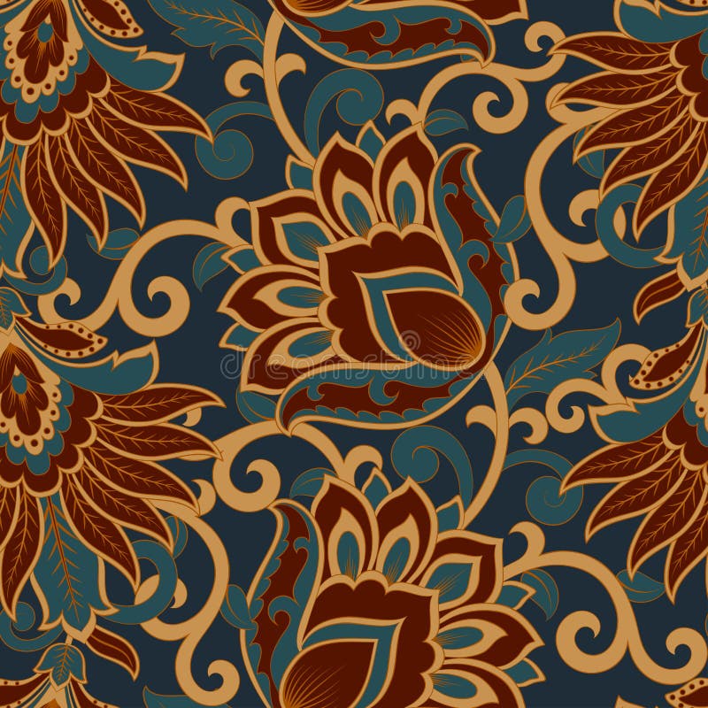 Vintage Seamless Pattern with Flowers in Indian Style Stock Vector ...
