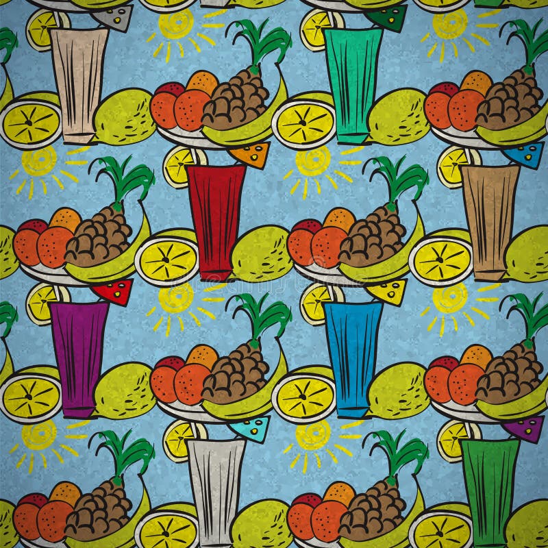 Vintage Seamless Pattern of Fruit Cocktails Stock Vector - Illustration ...