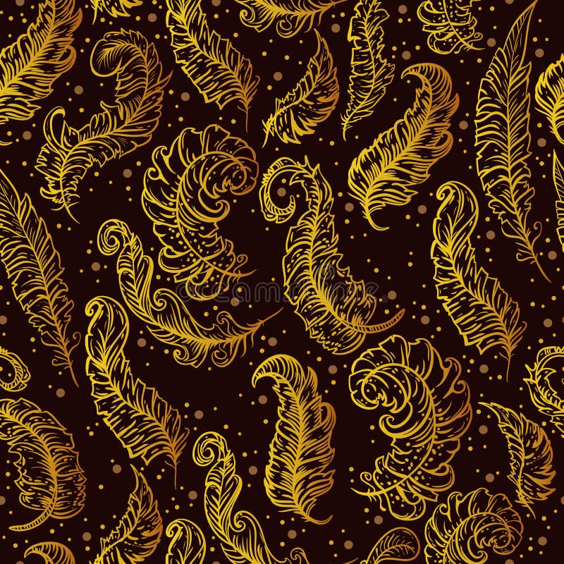 Vintage Seamless Pattern with Golden Feathers. Stock Vector ...