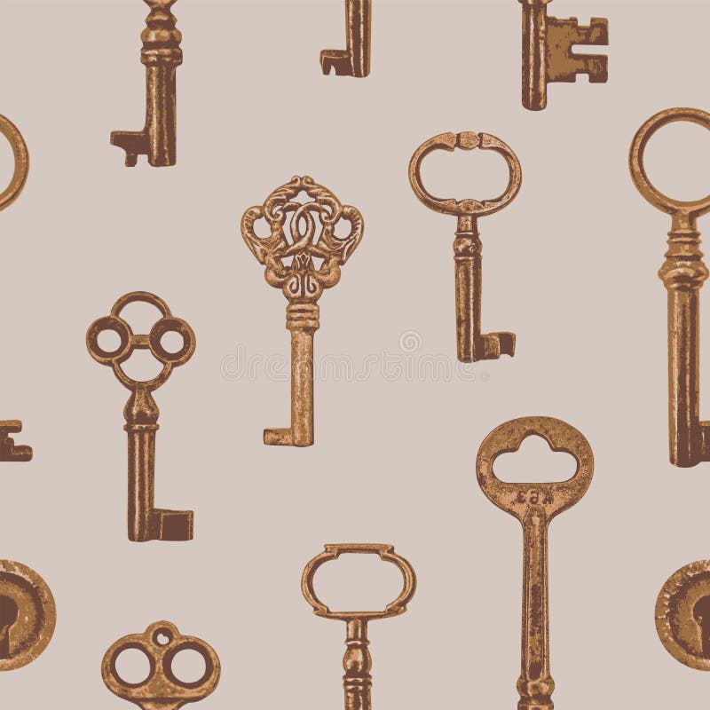 Vintage Seamless Pattern with Old Beautiful Keys Stock Vector ...