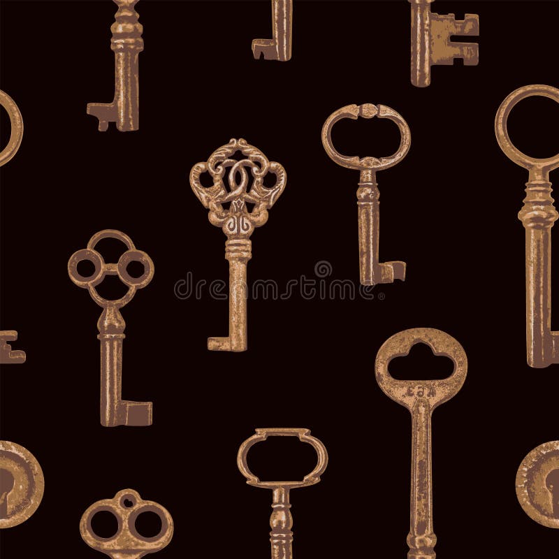 Vintage Seamless Pattern with Old Beautiful Keys Stock Vector ...