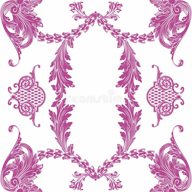 Vintage Seamless Pattern with Pink Rococo Elements on a White ...