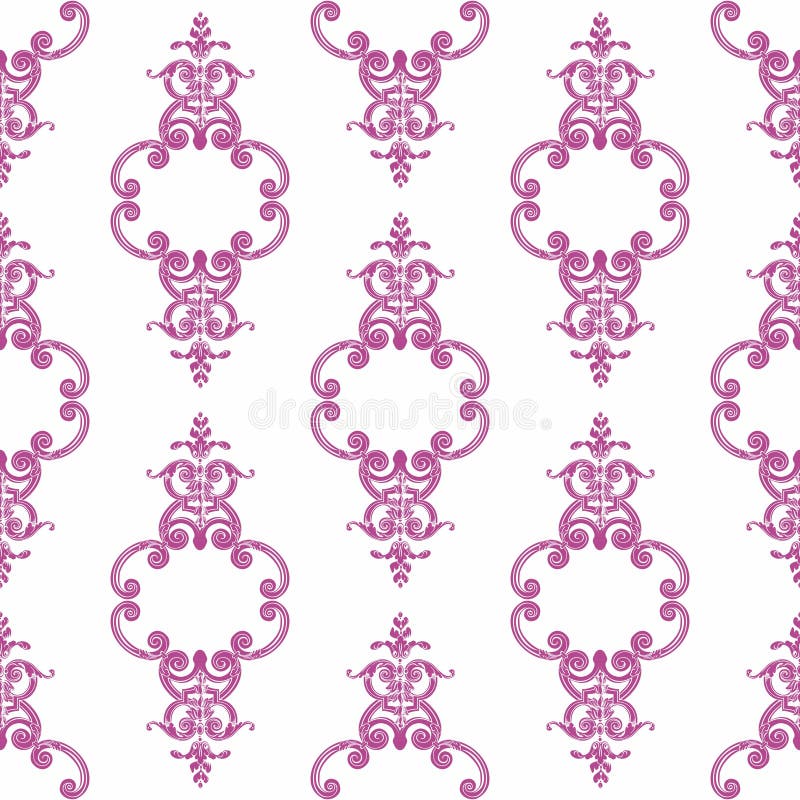 Vintage Seamless Pattern with Pink Rococo Elements on a White ...