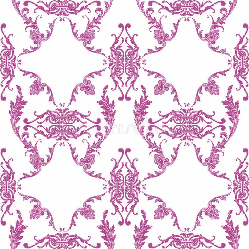 Vintage Seamless Pattern with Pink Rococo Elements on a White ...