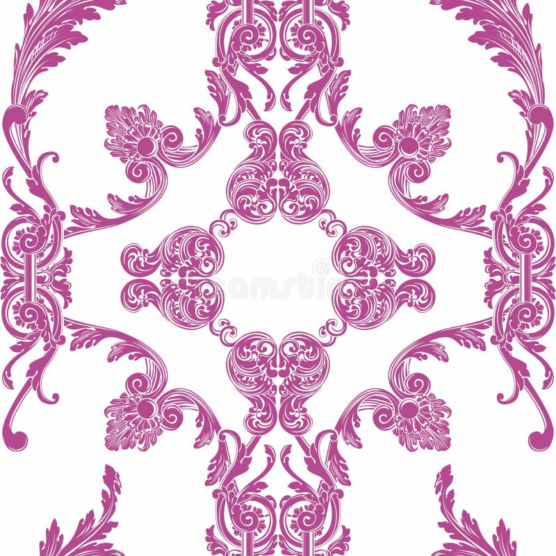 Vintage Seamless Pattern with Pink Rococo Elements on a White ...