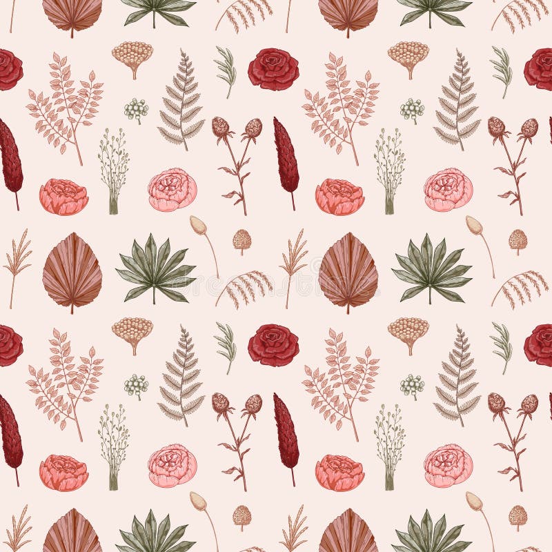 Vintage Seamless Pattern with Roses. Boho Wallpaper Design Stock Vector ...