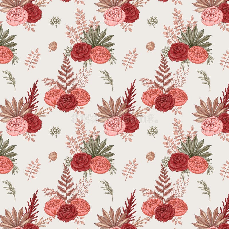 Vintage Seamless Pattern with Roses. Boho Wallpaper Design Stock Vector ...