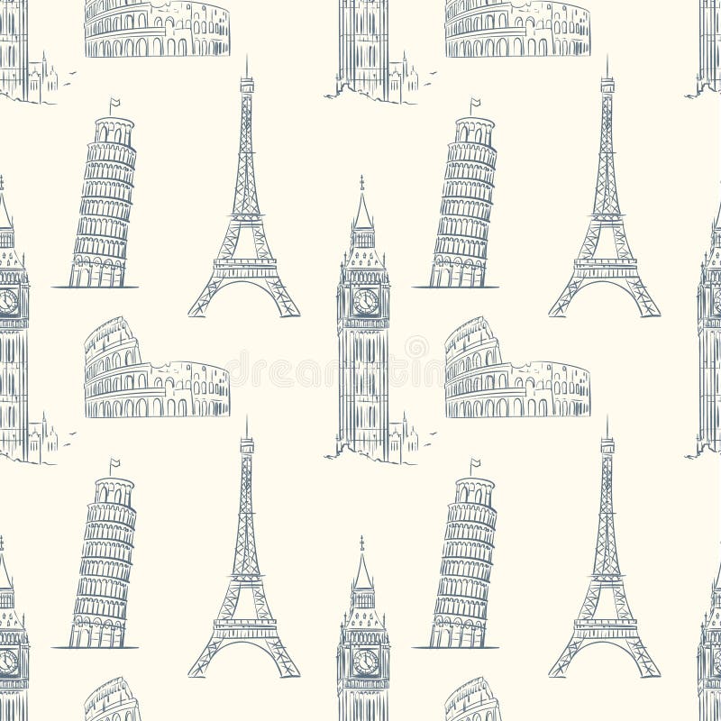 Vintage Seamless Pattern with Sights of Europe Stock Vector ...