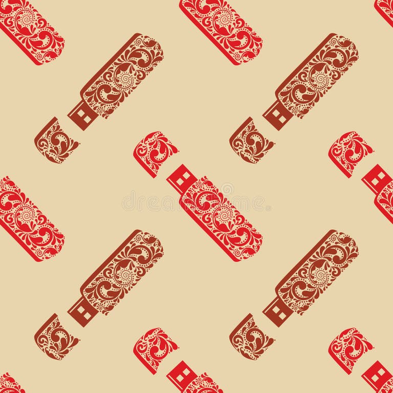 Vintage Seamless Pattern USB Flash Drives. Stock Vector - Illustration ...