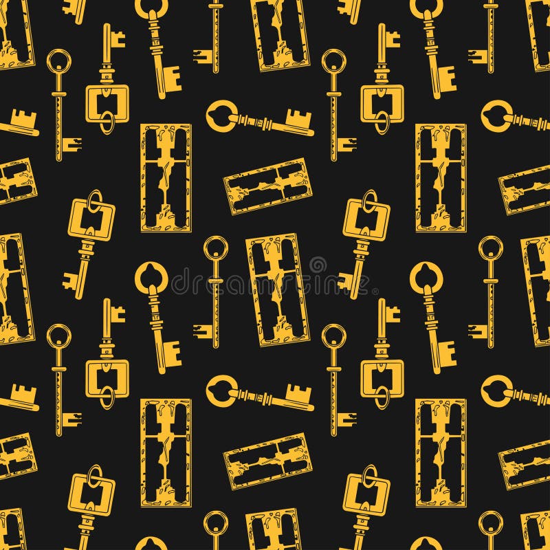 Vintage Seamless Pattern with Various Vintage Keys Made of Gold Metal ...