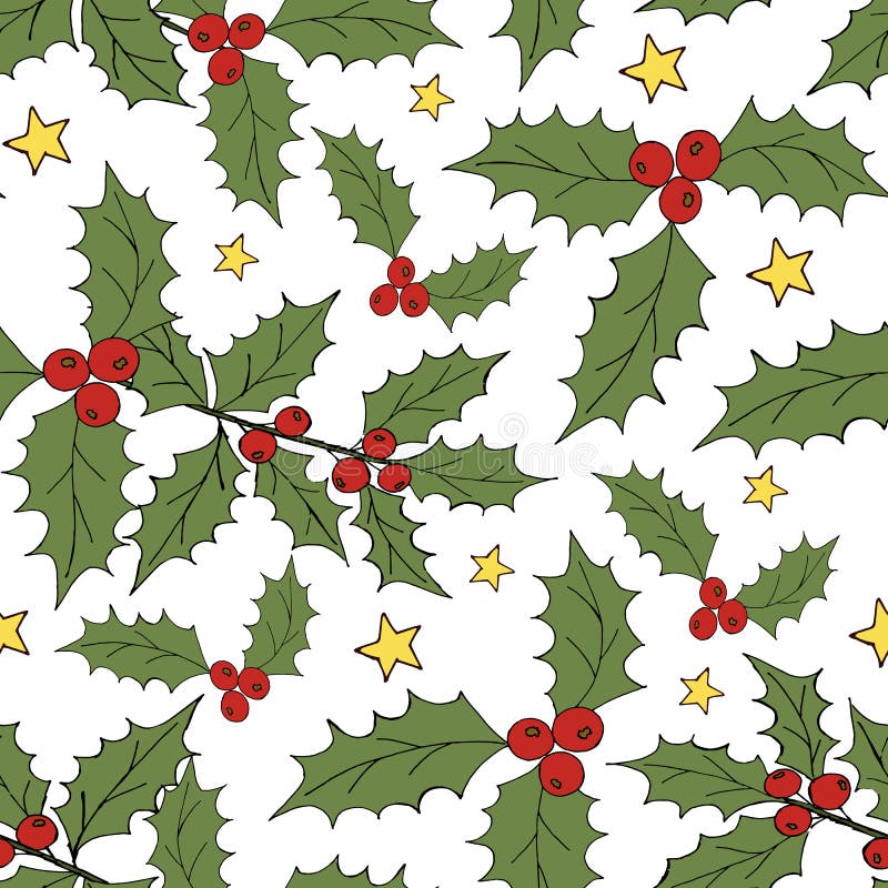 Vintage Seamless Pattern with Vector Holly Pattern for Paper Design ...