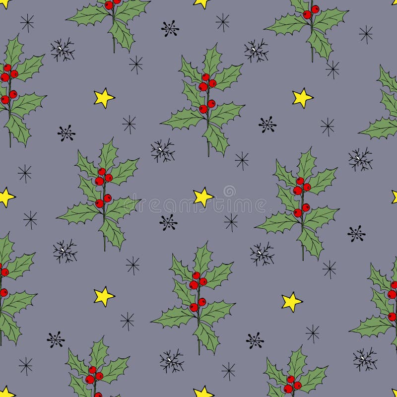 Vintage Seamless Pattern with Vector Holly Pattern for Paper Design ...