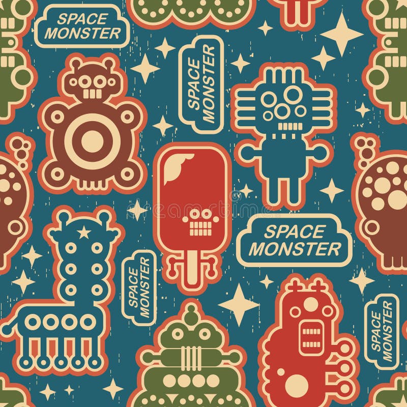 Vintage Seamless Texture with Monsters. Stock Vector - Illustration of ...