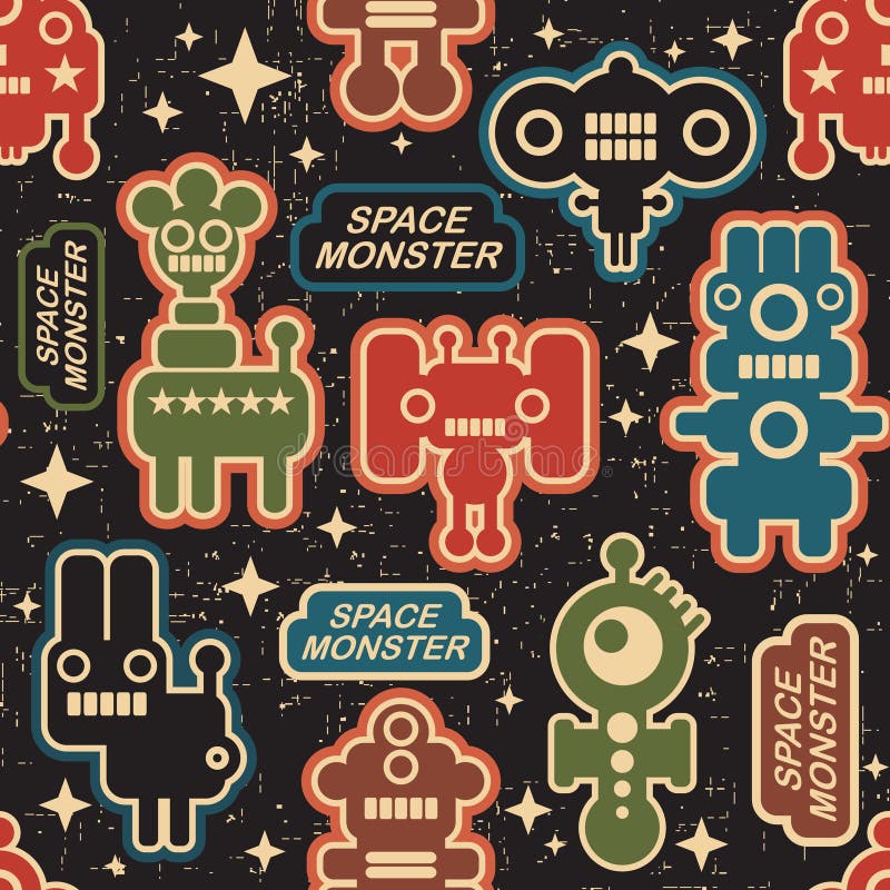 Vintage Seamless Texture with Monsters. Stock Vector - Illustration of ...