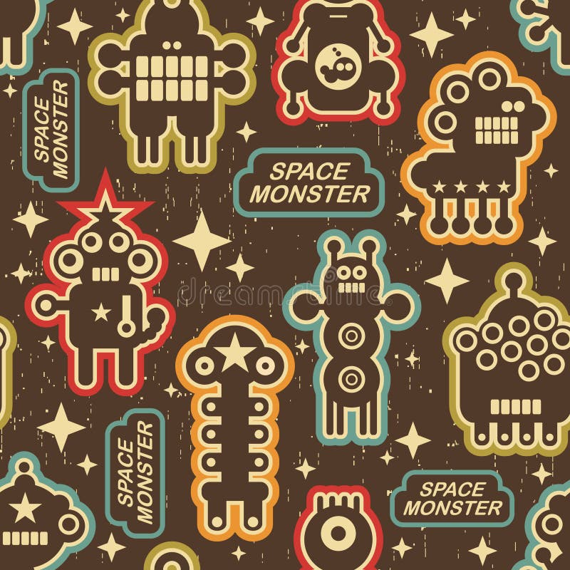 Vintage Seamless Texture with Monsters. Stock Vector - Illustration of ...