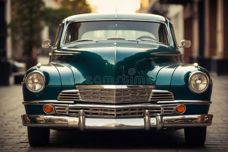 Vintage Sedan, Focus on the Classic Grille Design, Capturing the Chrome ...