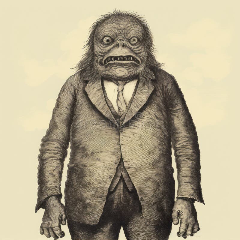 Vintage Sepia-toned Illustration of a Monster in a Suit Stock ...