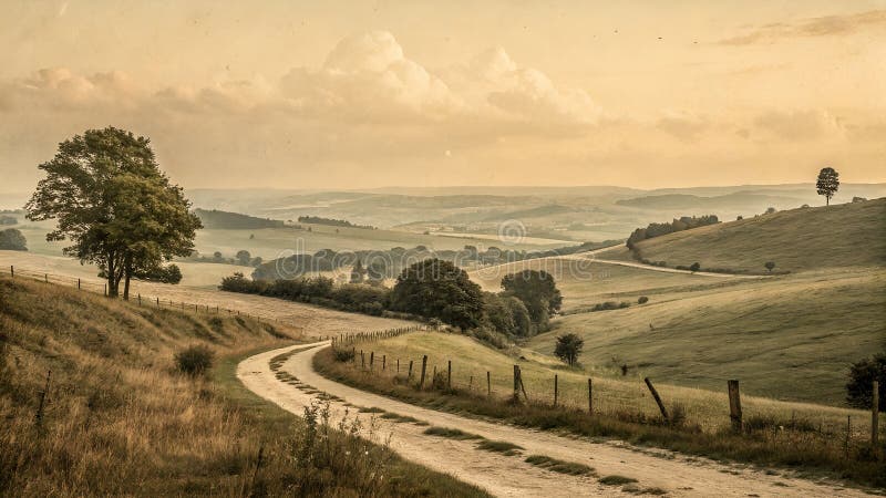 Vintage Sepia Toned Landscape Stock Illustration - Illustration of monochrome, scenic: 367745138