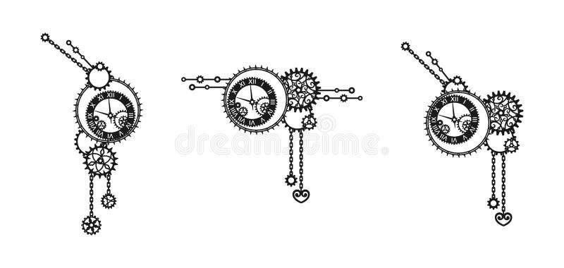 Set of Decorative Elements with Clocks, Gears, Cogwheels and Chains ...