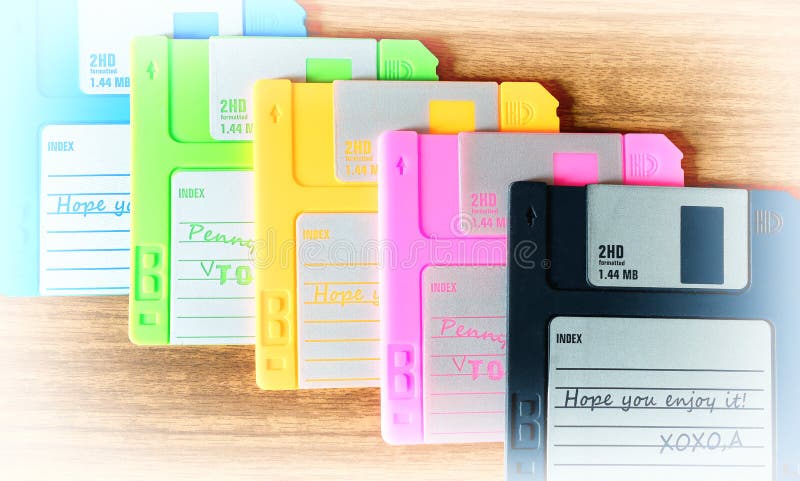 Vintage Set Floppy Discs Wooden Desk Background Stock Photos - Free ...