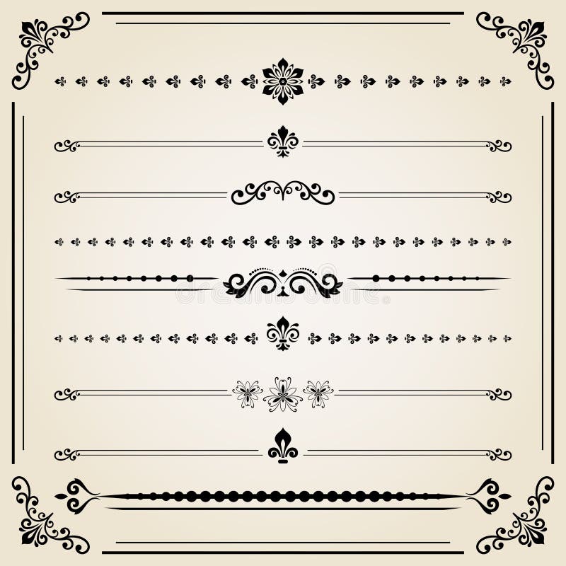 Vintage Set of Horizontal Elements Stock Illustration - Illustration of ...