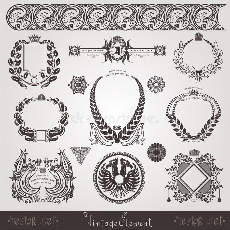 Vintage Set of Old Element and Wreath Stock Vector - Illustration of ...