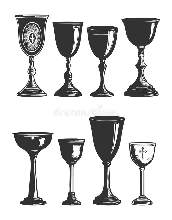 Vintage Set of Ornate Goblets and Chalices with Intricate Designs Stock ...