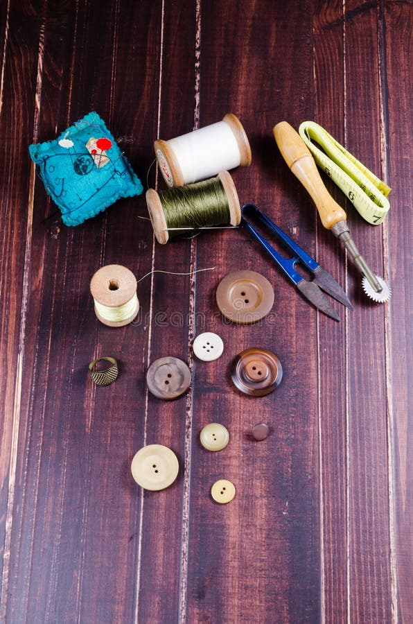 Vintage set of sewing tool stock image. Image of scissor - 56847149