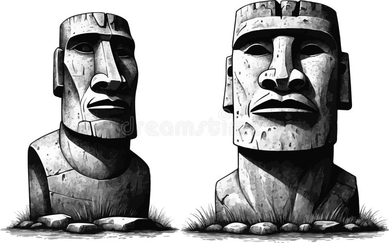 Moai Stone Statues Illustration, Black and White, Cultural Heritage ...