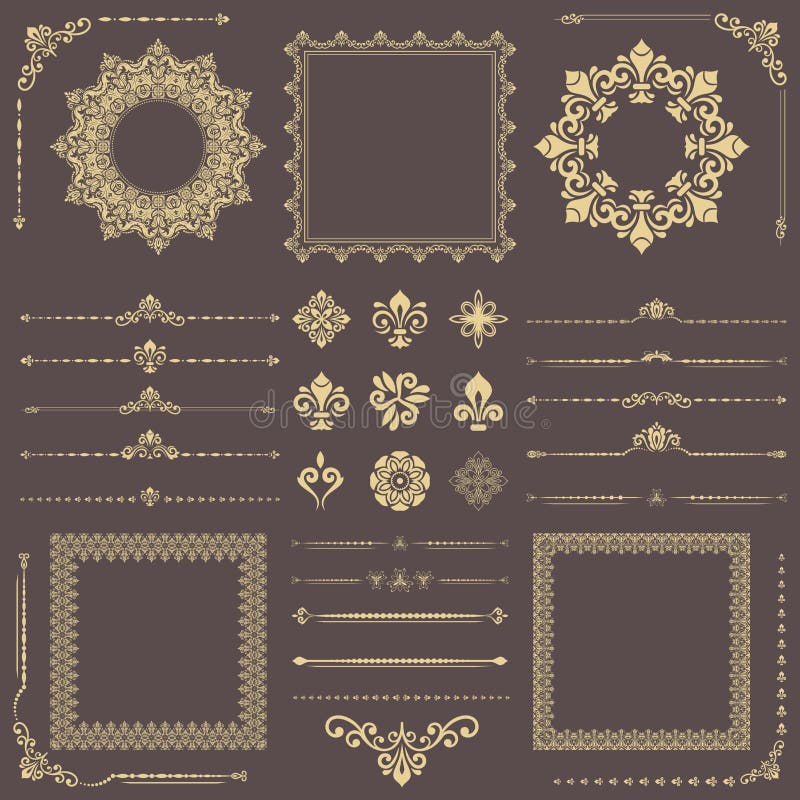 Vintage Set of Vector Horizontal, Square and Round Elements Stock ...