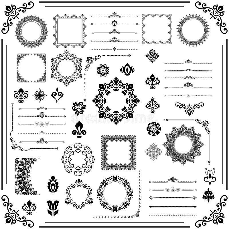 Vintage Set of Vector Horizontal, Square and Round Elements Stock ...