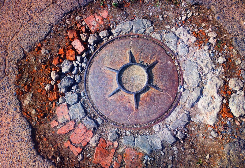Vintage Sewer Manhole Object Background Stock Image - Image of backdrop ...