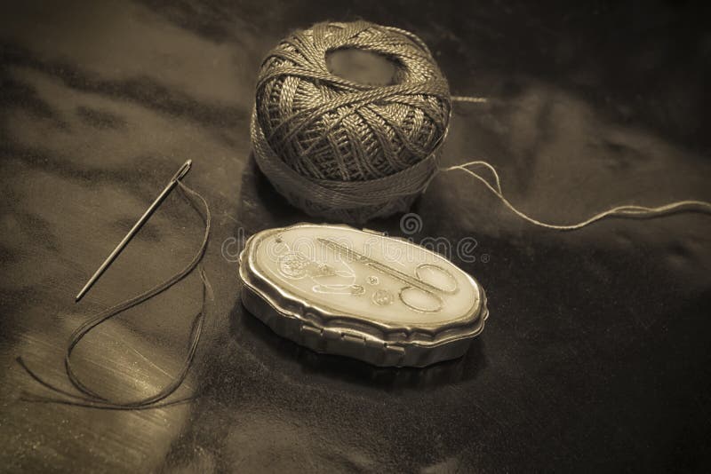 Vintage Sewing Kit stock image. Image of hobby, brown - 118354141
