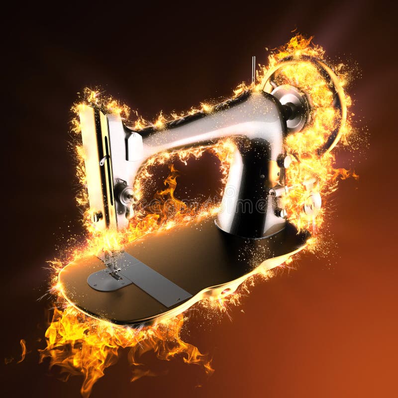 Vintage Sewing Machine in Fire Stock Illustration - Illustration of ...