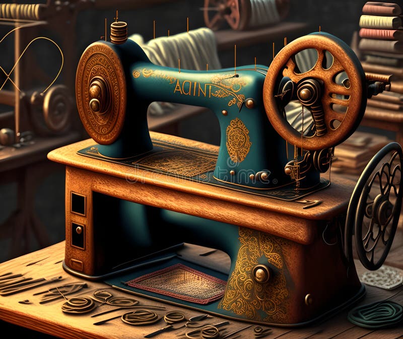 Vintage Sewing Machine, Generative AI Illustration Stock Illustration ...